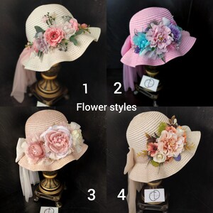Easter Straw Hat Flower Girl, Natural Floral Tea Party Bonnet, Wedding ...