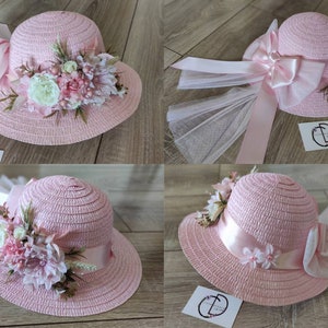 Easter Straw Hat Flower Girl, Purple Floral Tea Party Bonnet, Wedding ...