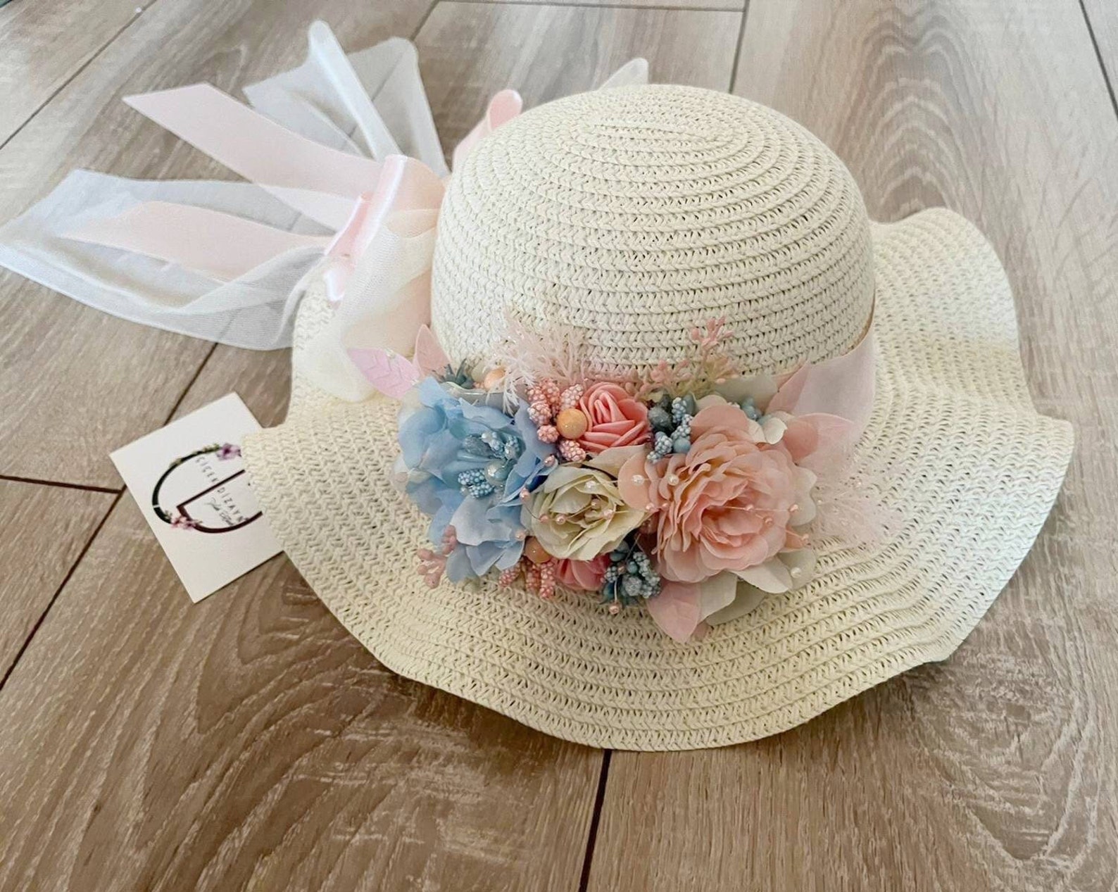 Flower Tea Party Straw Hat Easter White Floppy Hat Pink - Etsy