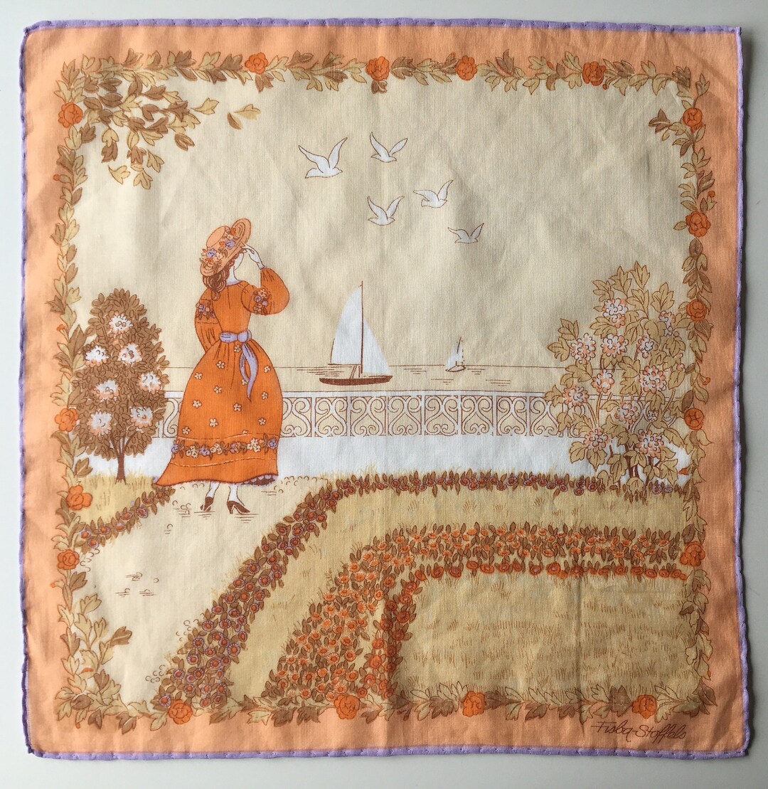 Girl in Garden 1970s Romantic Handkerchief Fisba Stoffels - Etsy