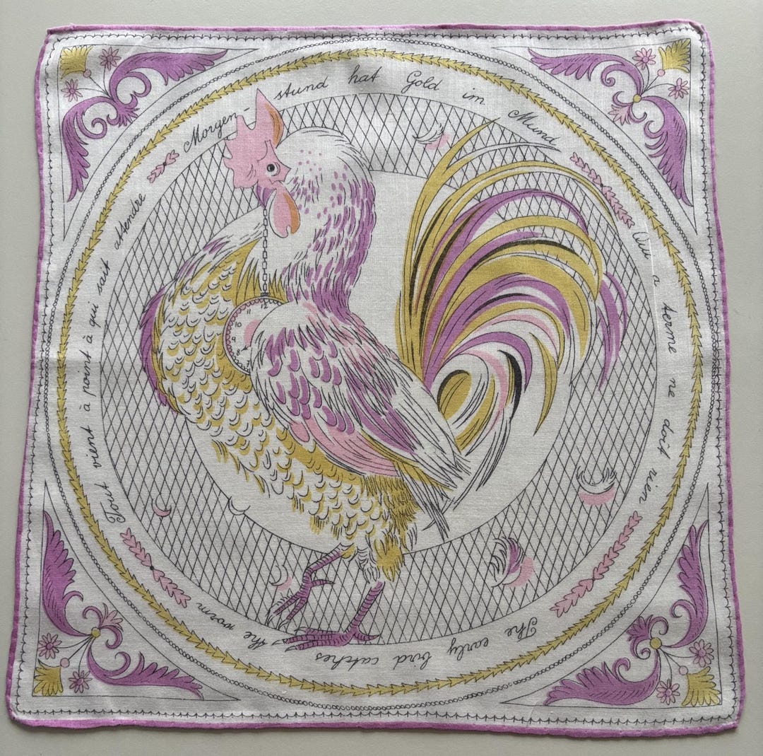 Rooster With Watch and Sayings Handkerchief - Etsy
