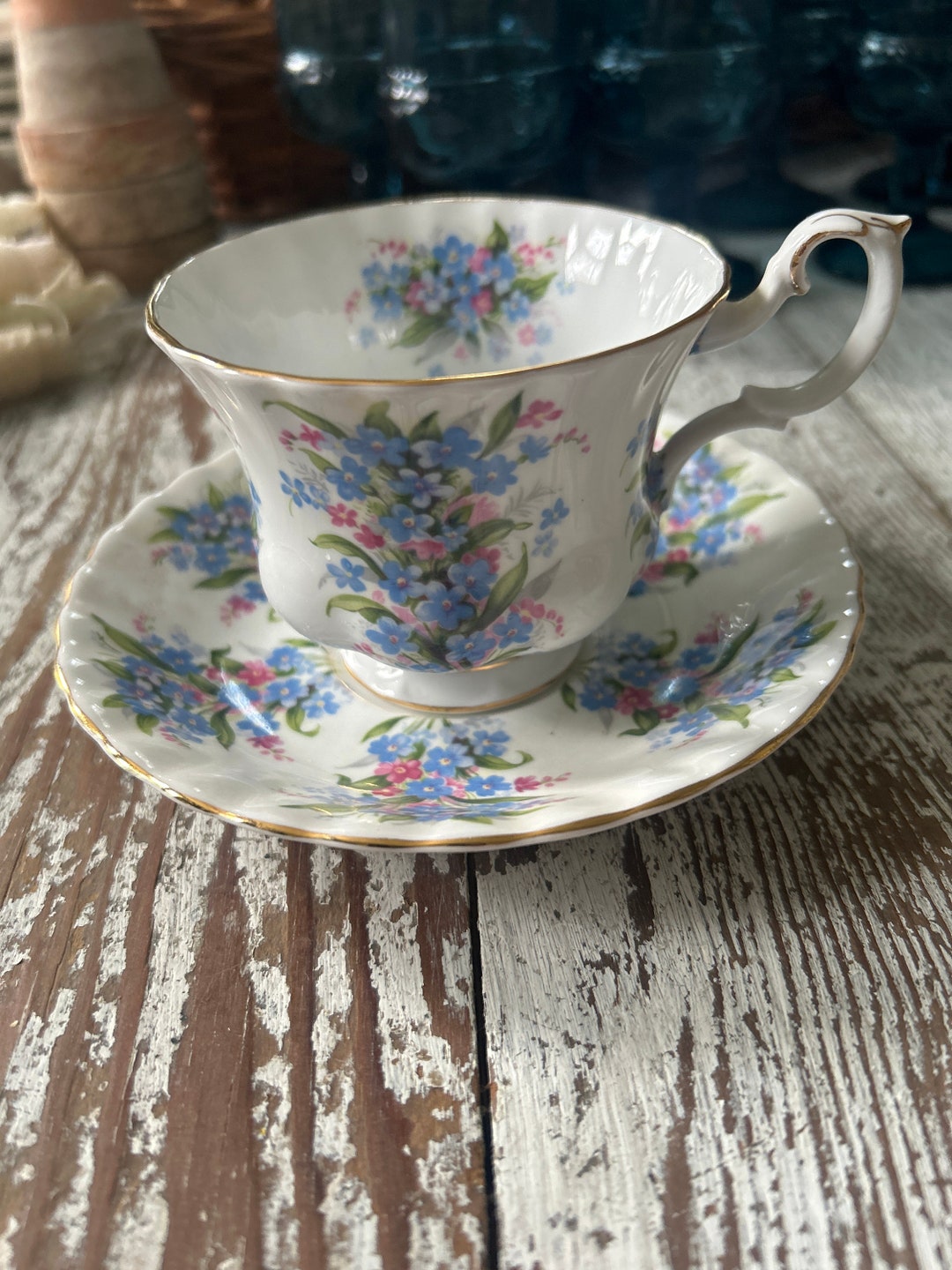 Vintage Forget Me Not Tea Cup and Saucer England - Etsy