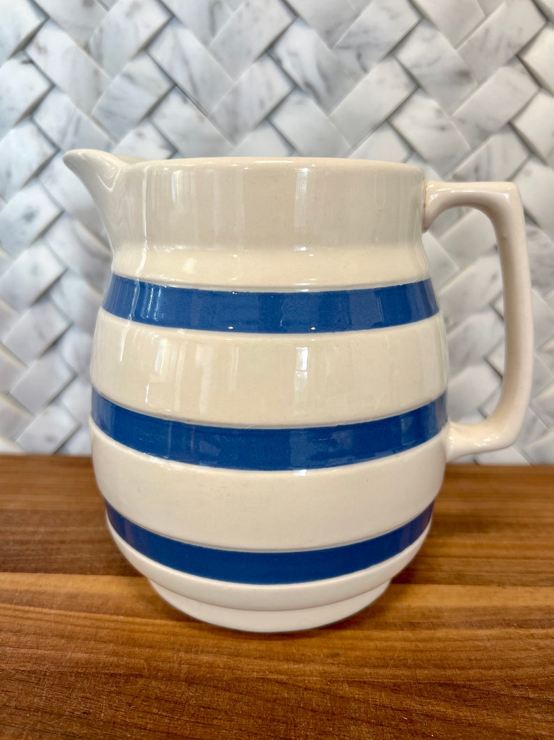 Vintage 1950s Staffordshire Chef Ware Blue Striped Pitcher, Farmhouse ...