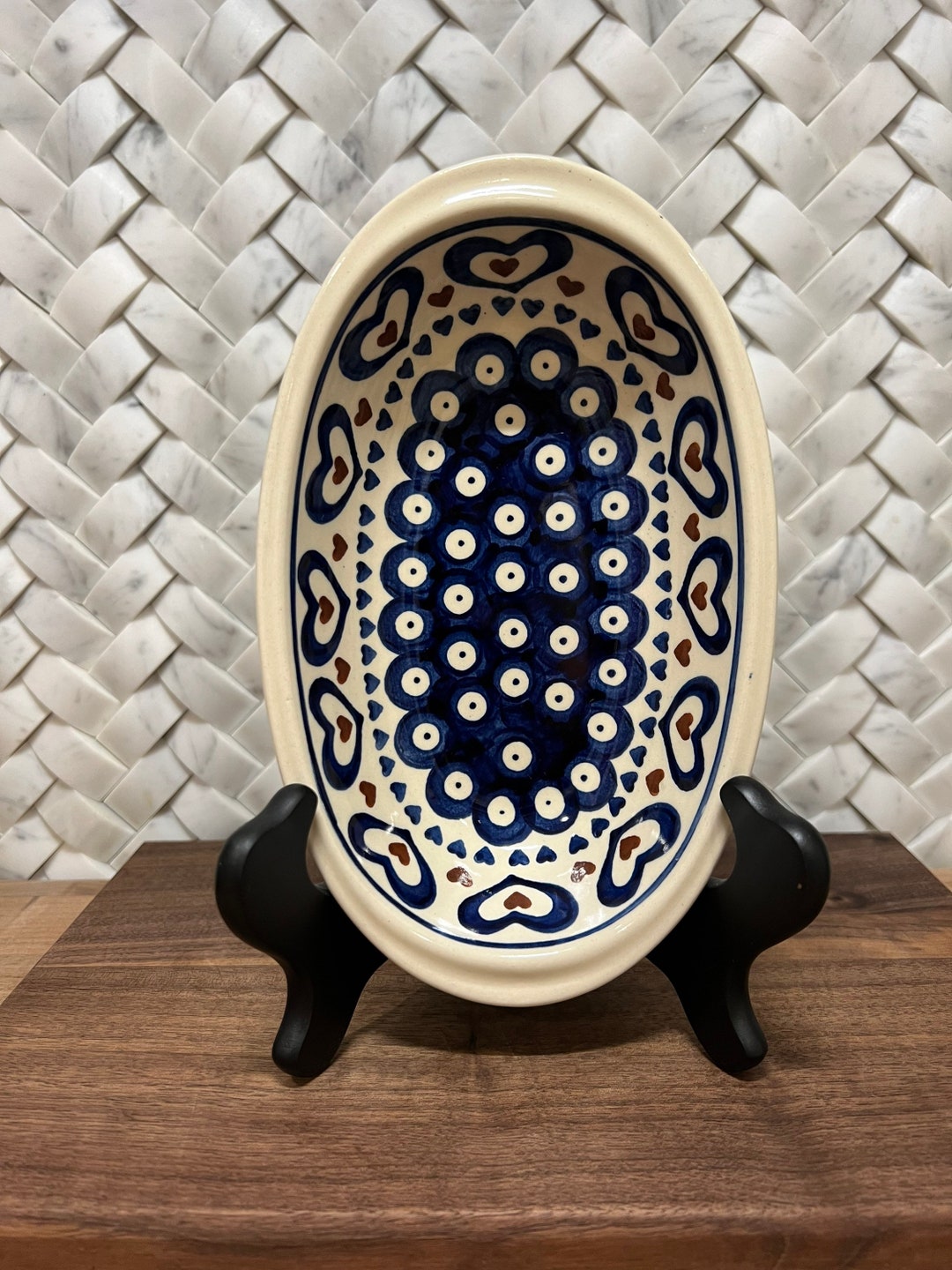 Vintage Ceramika Wiza Boleslawiec Polish Pottery Heart Peacock Pattern ...