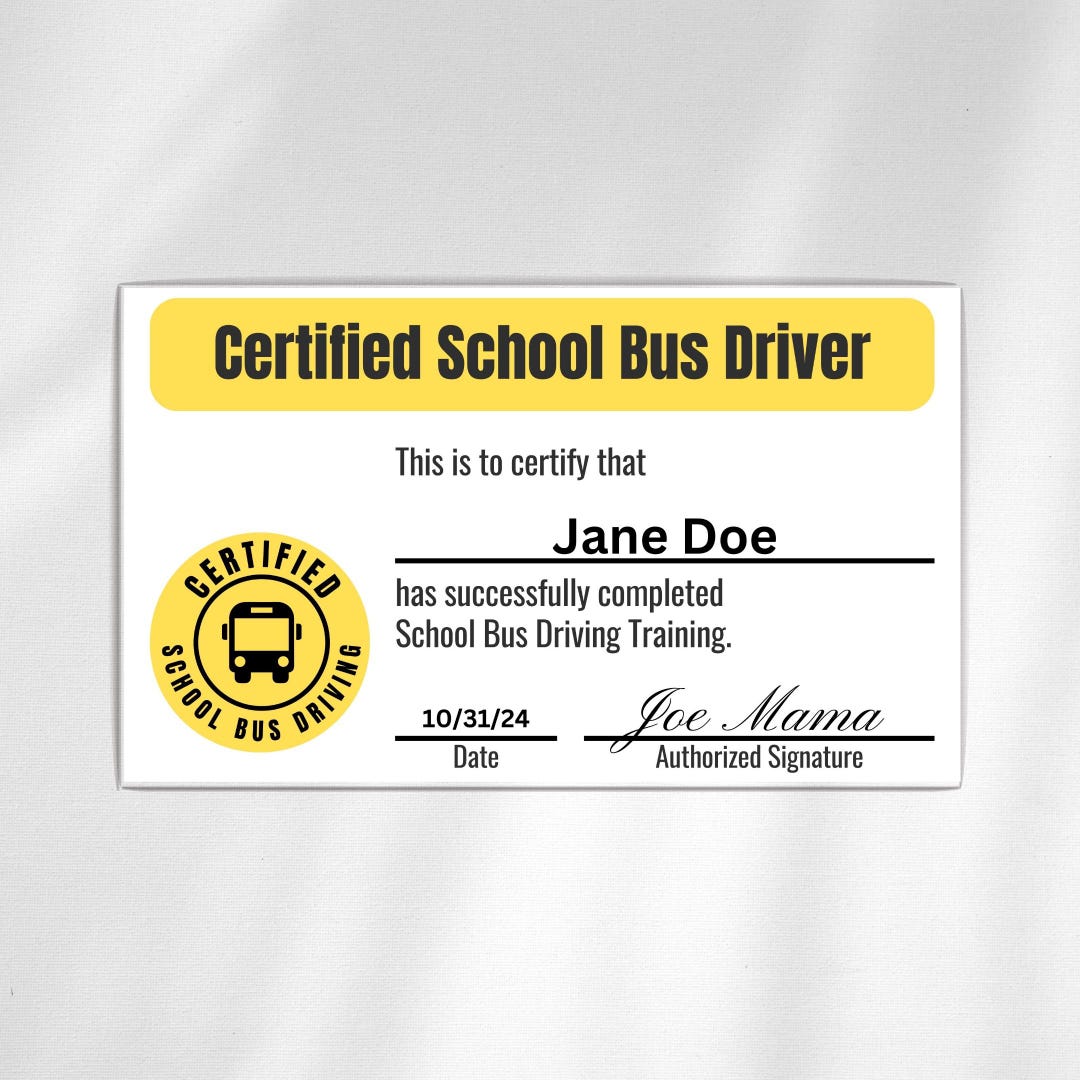 Editable School Bus Driver Certification Card Costume Template Pocket ...