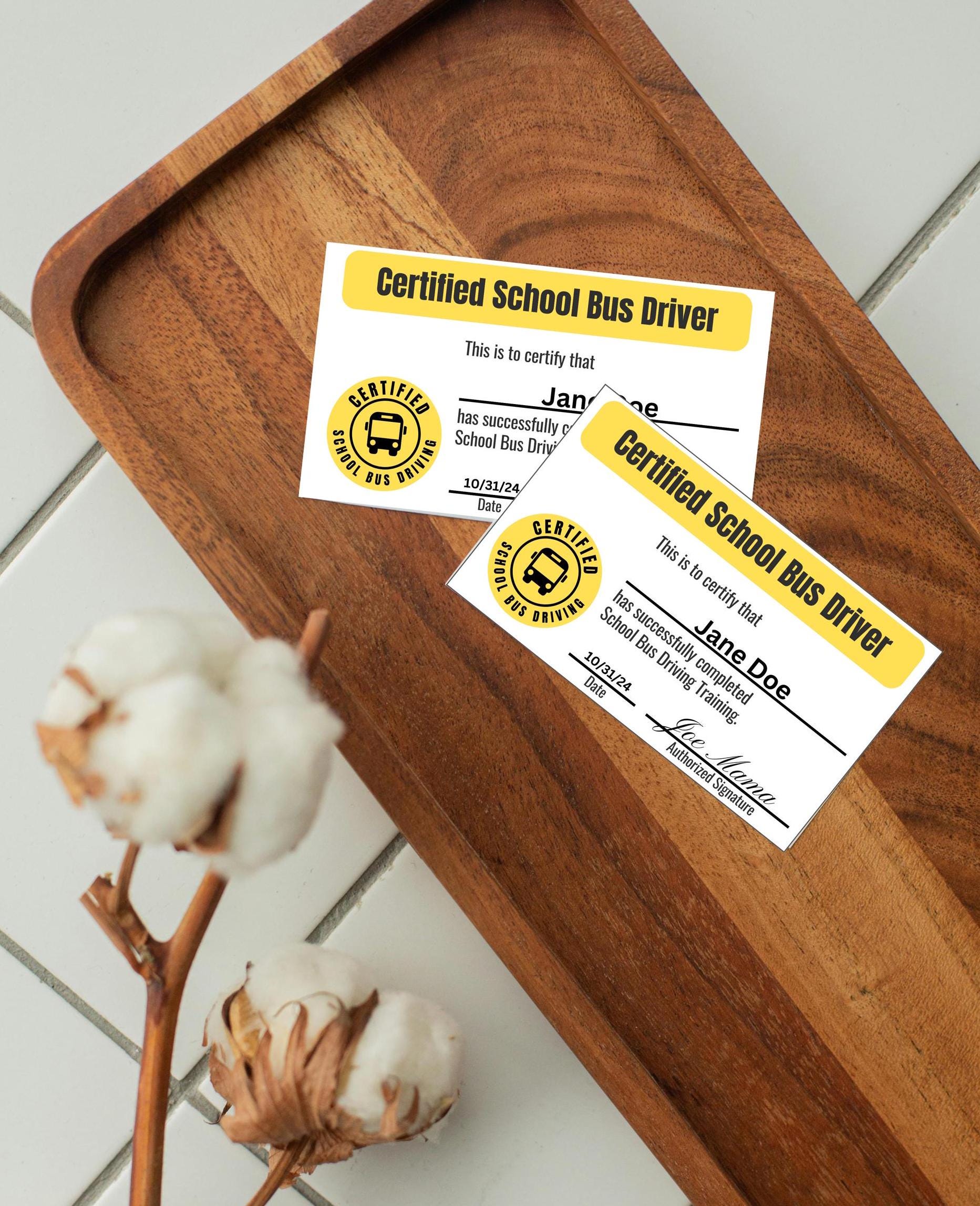 Editable School Bus Driver Certification Card Costume Template Pocket ...