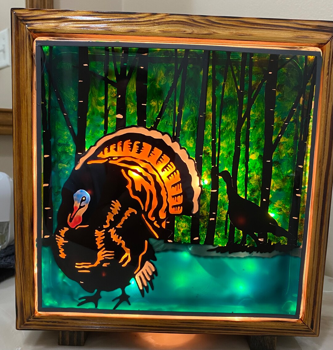 Painted Glass Block With Wood Case. Turkeys in the Wild. Great Gift ...