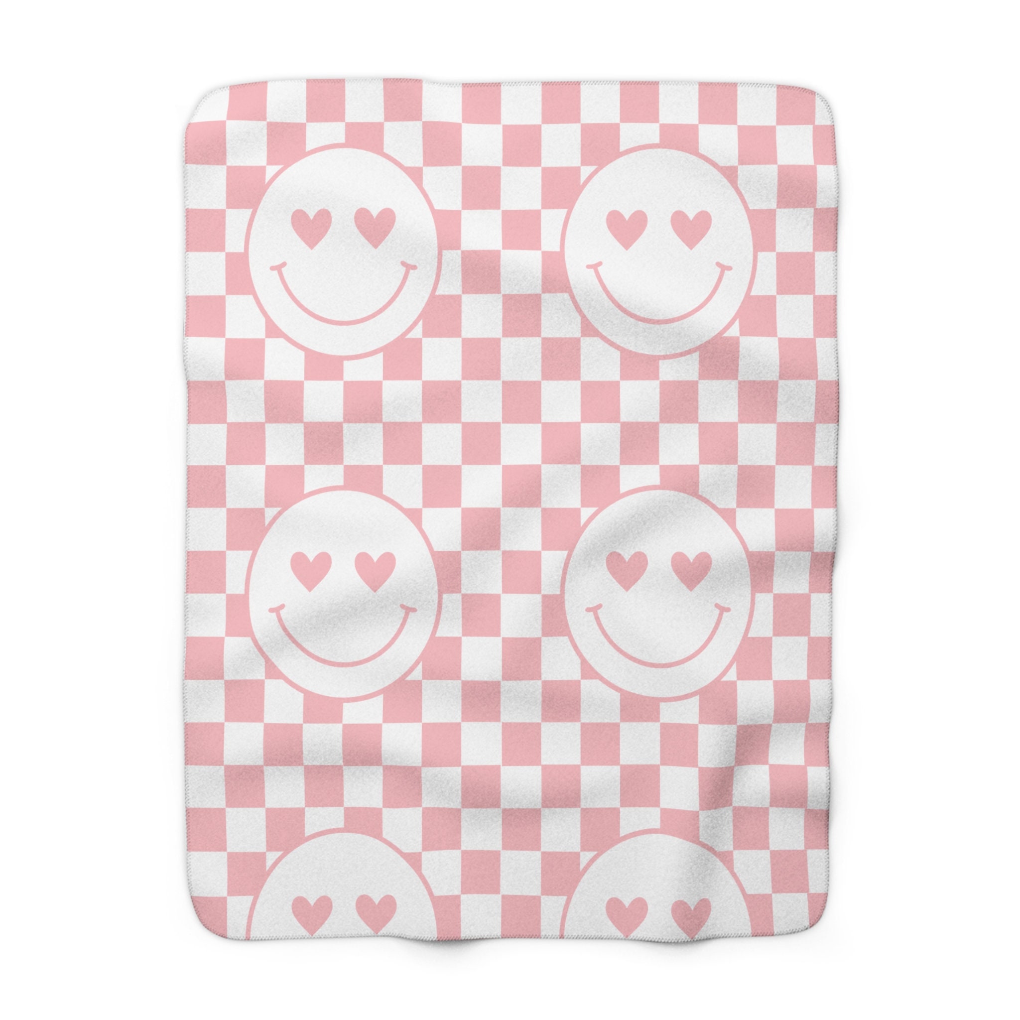 Checkered Smiley Face 50" X 60" Pink Sherpa Fleece Blanket | Heart ...