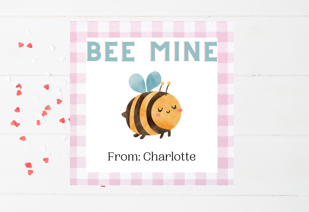 Bee Mine Personalized Printable Valentine Card 3x3in. Digital Download ...