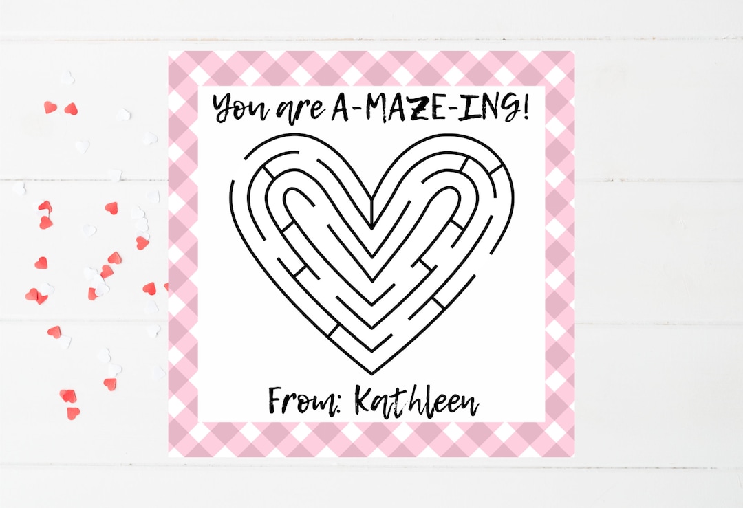 Pink You're Amazing Maze Personalized Printable Valentine Card 3x3in ...