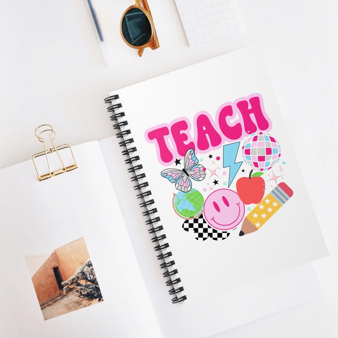 Teach Retro Hot Pink Teacher Ruled Line Spiral Notebook - Etsy