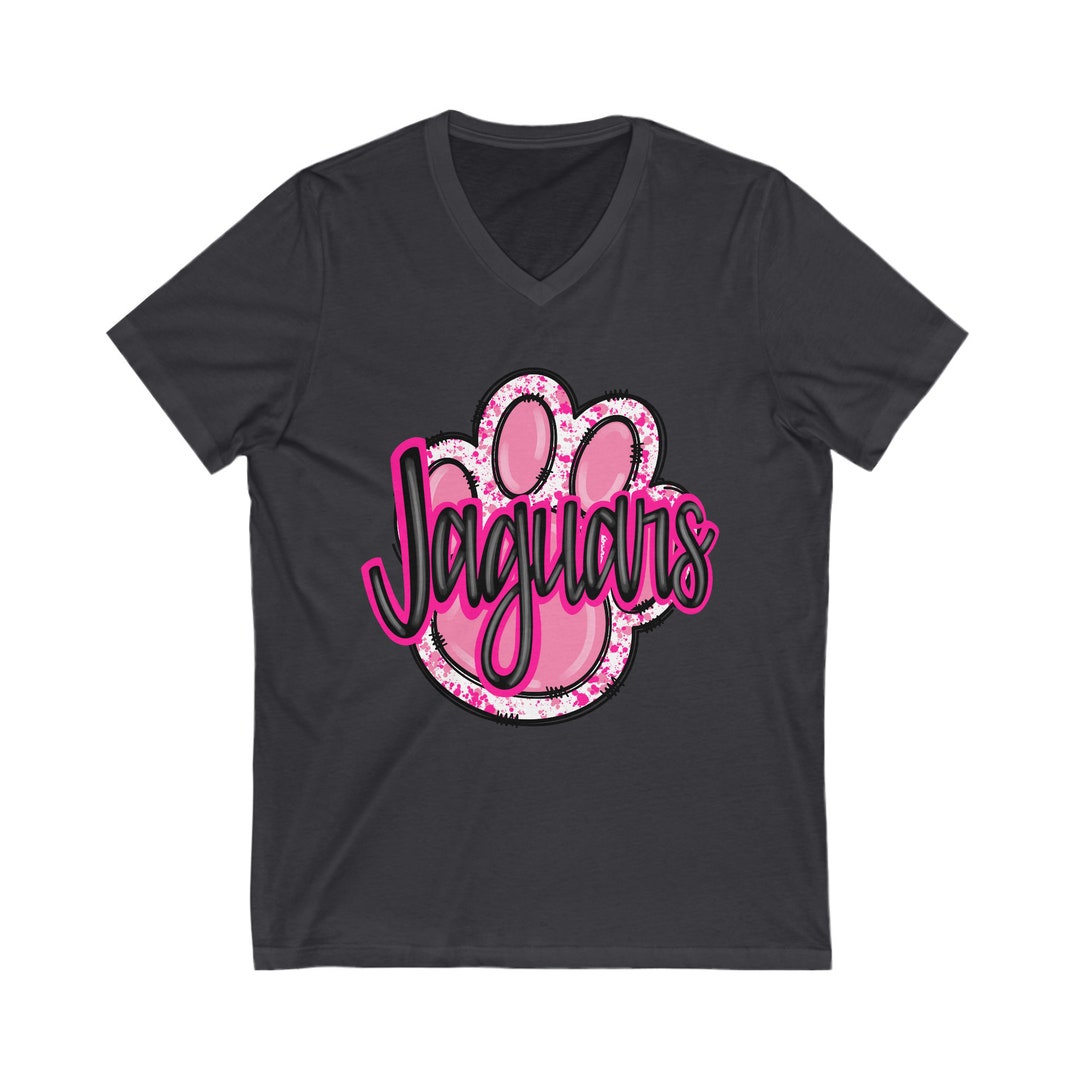 Jaguars Pink Paw Print Mascot Bella Canvas Jersey Short Sleeve V-neck ...