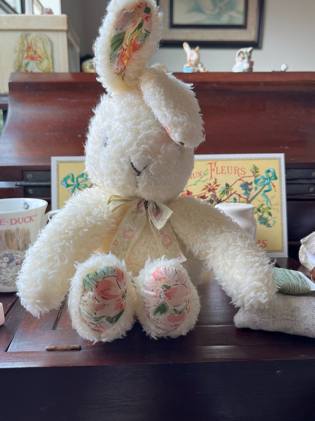 Vintage Bunny Rabbit Plush Droopy Ears Floral Mervyn's Playful Pals ...