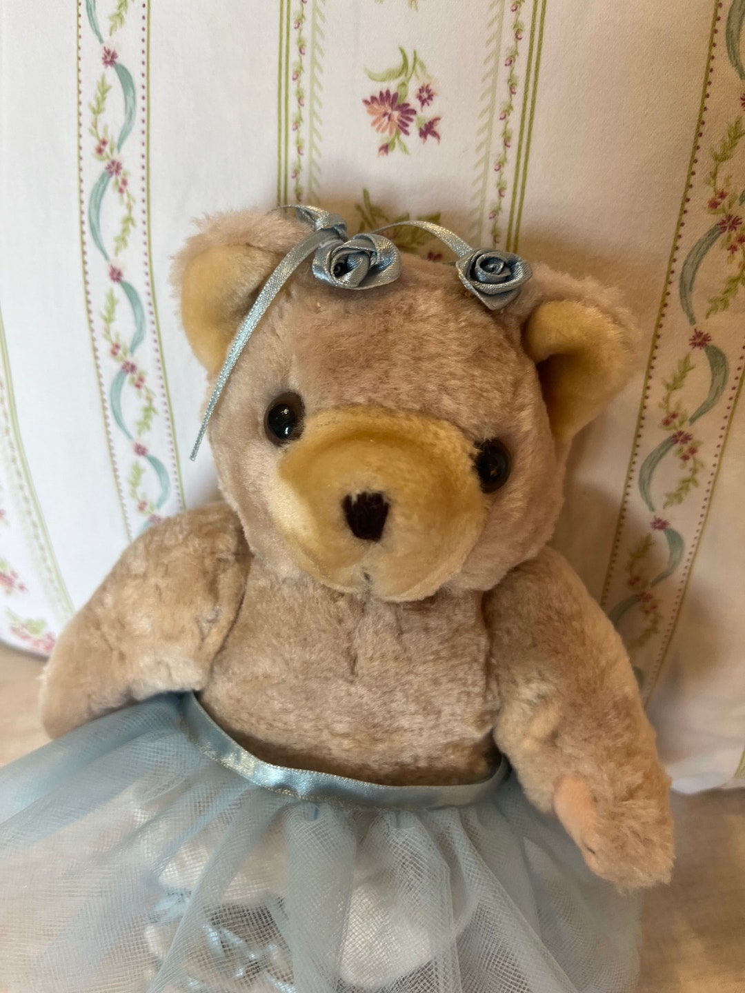Vintage Ballerina Jointed Teddy Bear With Blue Roses and Ballet Tutu - Etsy
