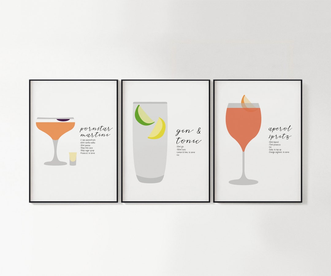 Set of 3 Cocktail Prints Wall Print Wall Art New Home - Etsy