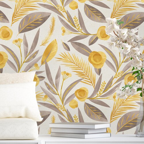 Gold Palm Leaves Removable Wallpaper-peel and Stick - Etsy