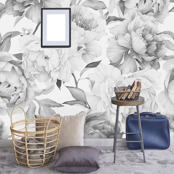 Floral Removable Wallpaper Black and White - Etsy