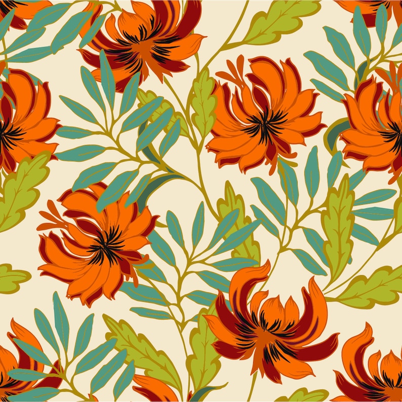 Large Orange Flowers Wallpaper, Peel and Stick Wallpaper, Wall Mural ...