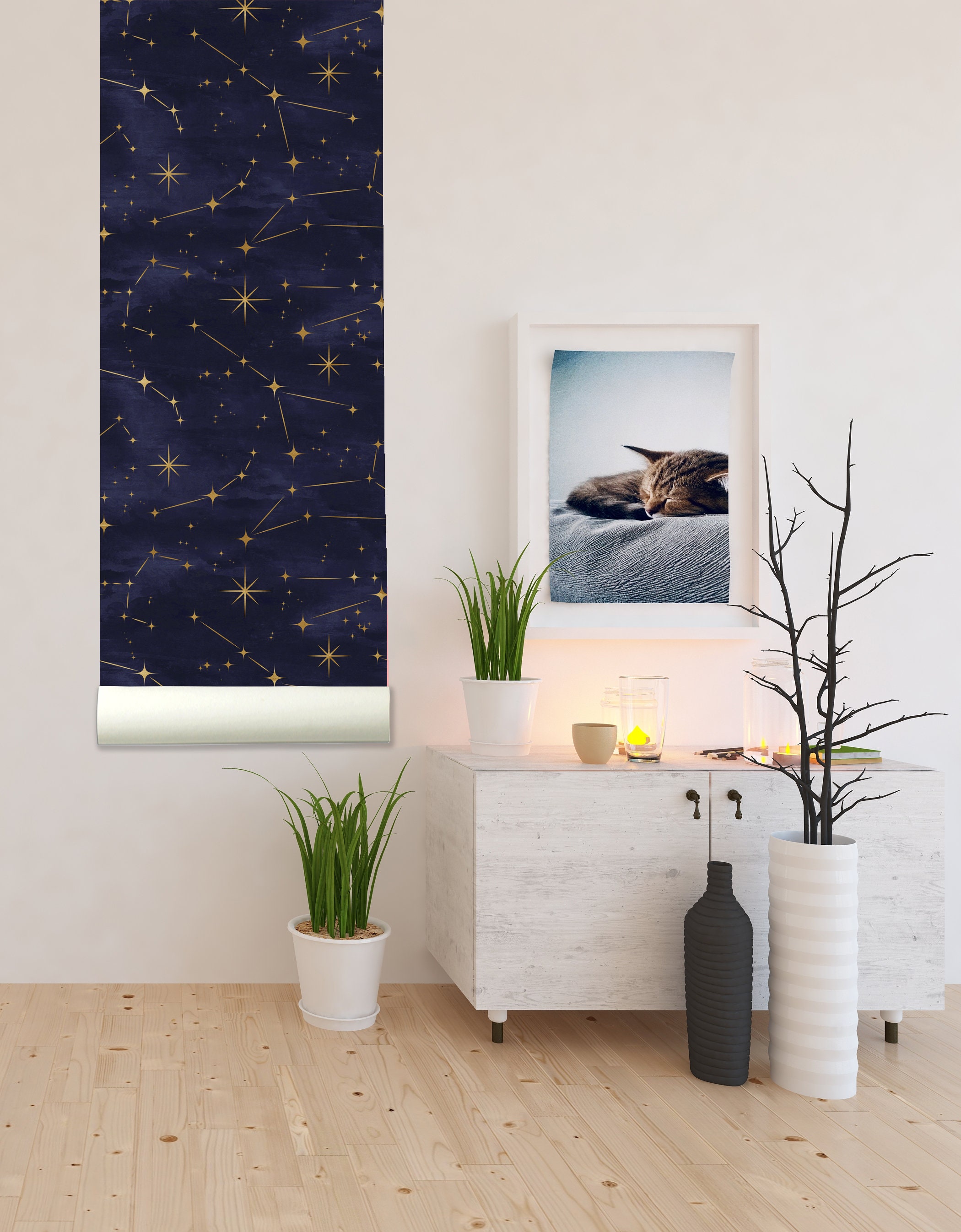 Gold Stars on Navy Background Removable Wallpaper-peel and - Etsy