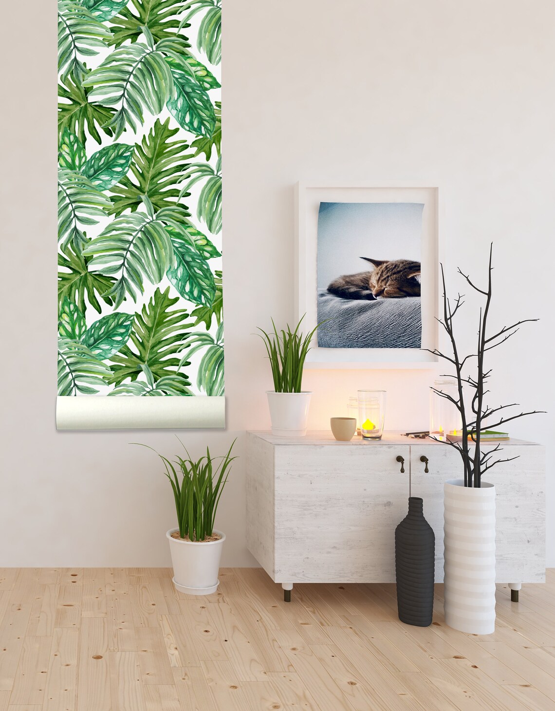 Monstera Palm Leaves Removable Wallpaper-peel and Stick - Etsy