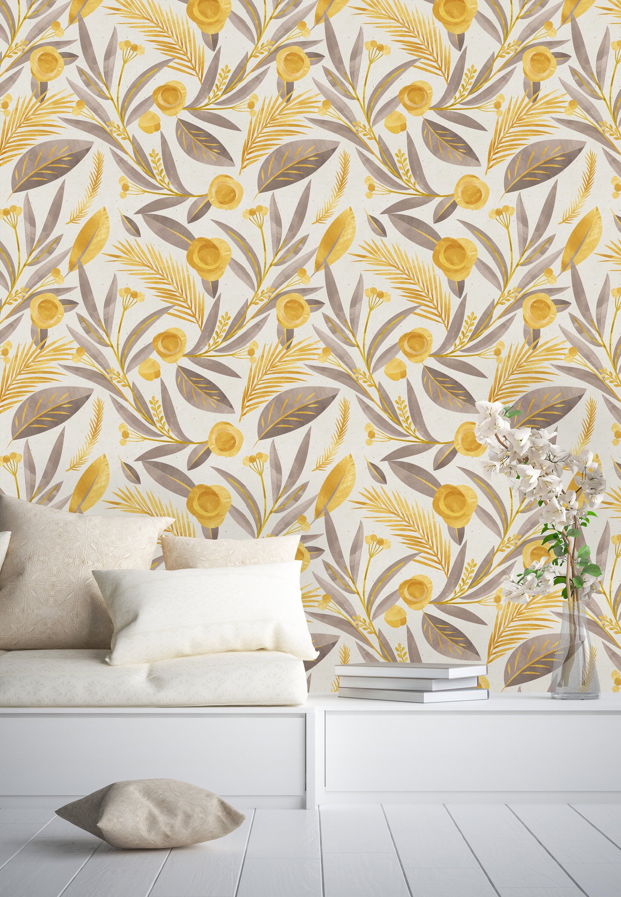 Gold Palm Leaves Removable Wallpaper-Peel and Stick | Etsy