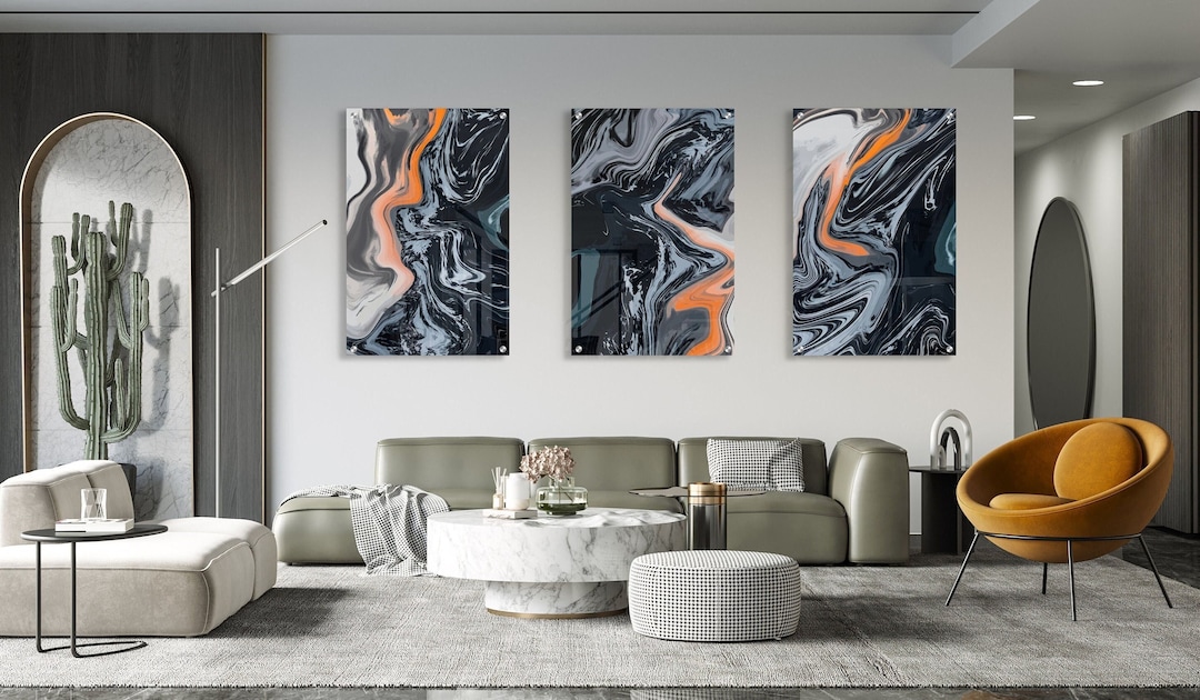 Modern Black Art Print, Set of 3 Prints, Extra Large Wall Decor ...
