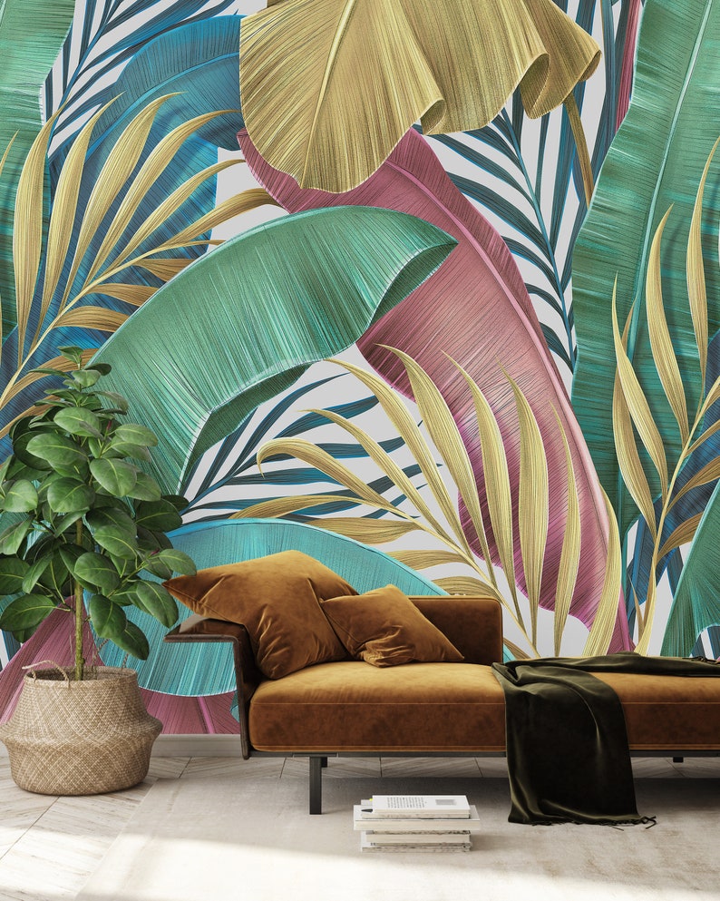 Palm Leaves Pattern Wallpaper-peel and Stick Wallpaper-wall - Etsy