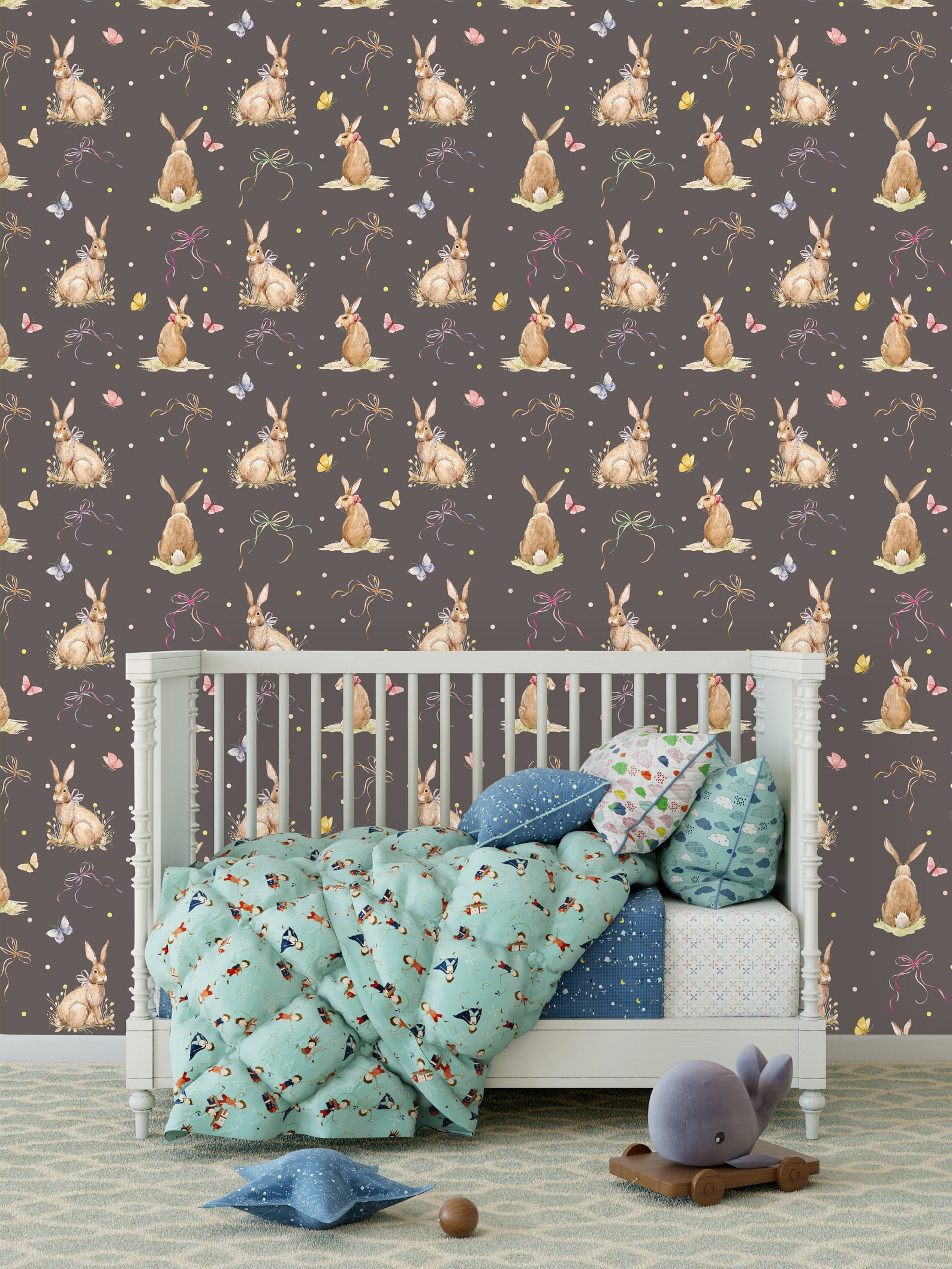 Cute Bunnies Nursery Wallpaper-peel and Stick Wallpaper-wall | Etsy