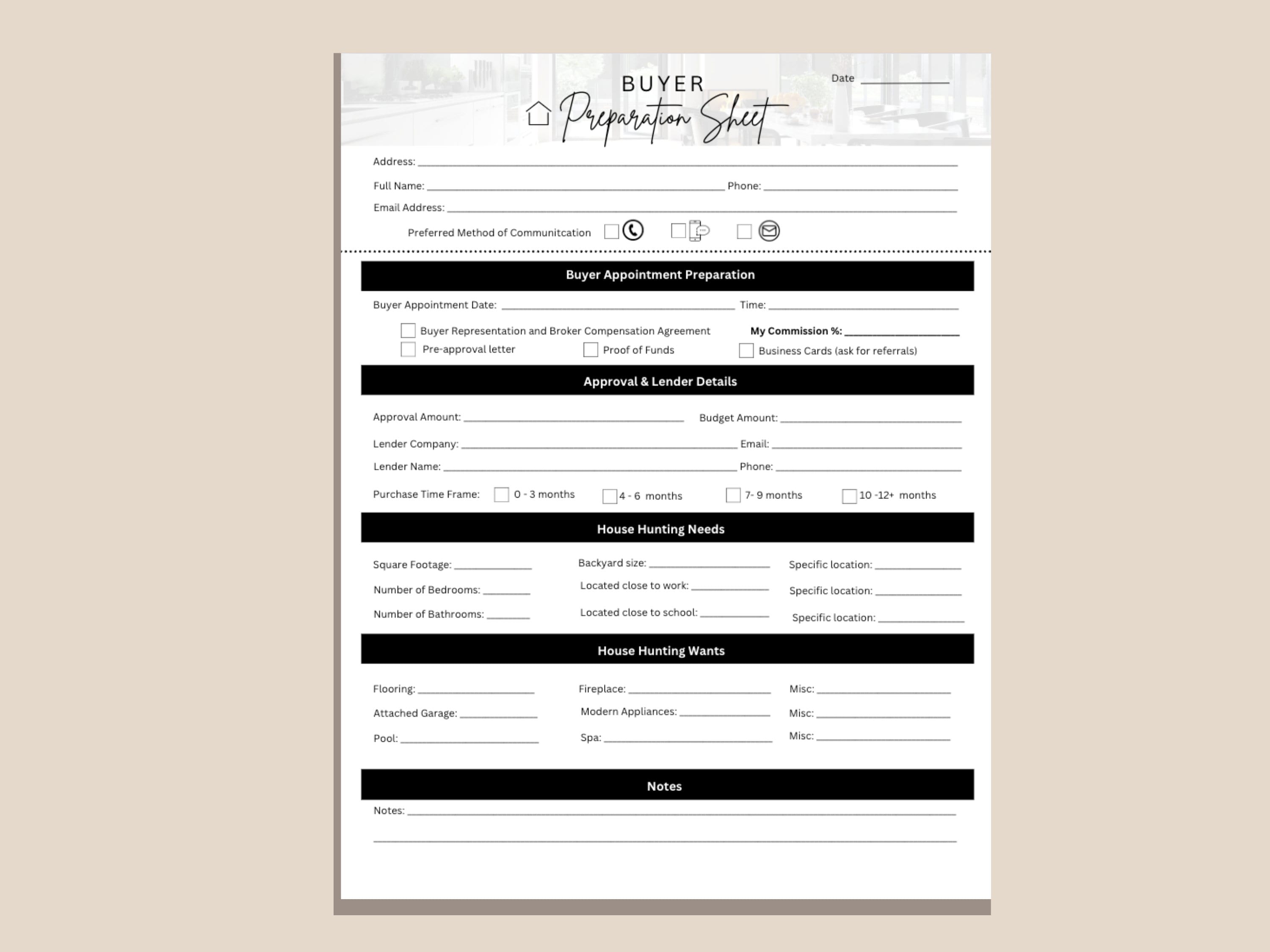 Buyer & Seller Sheets | Client Info | Client In-take Sheet | Real ...