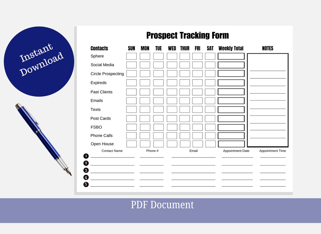 Prospect Tracking Form for Real Estate Agents - Etsy
