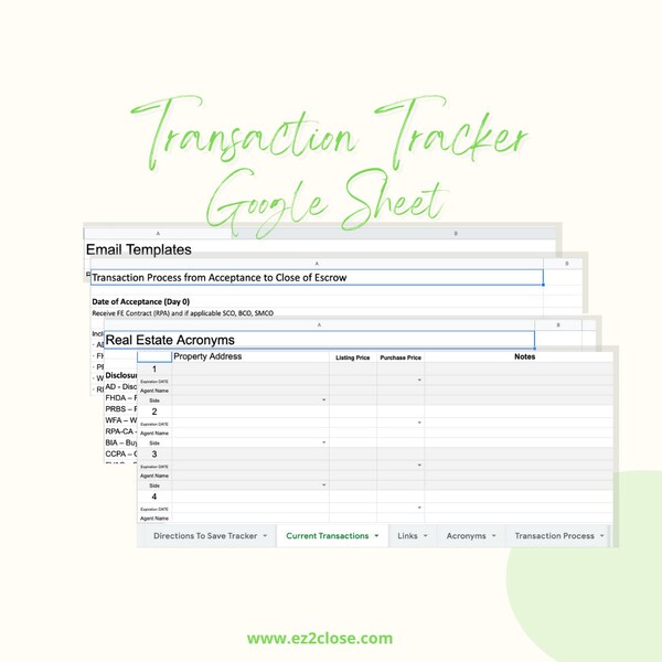 Transaction Coordinator Google Sheet - Etsy