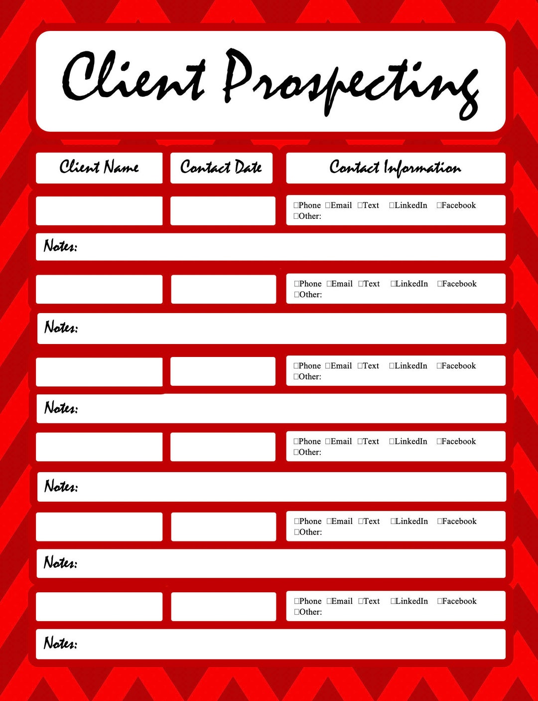 Client Prospecting Sheet Red (Download Now) - Etsy