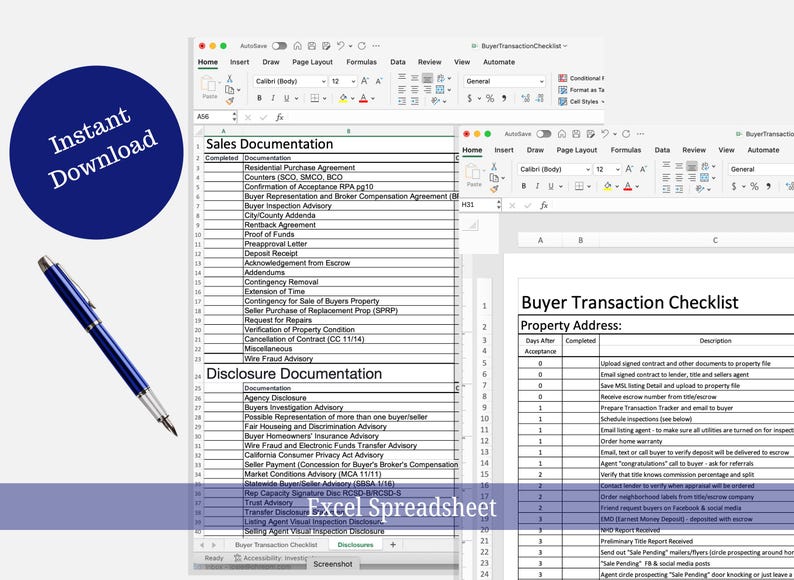Excel Sheet Buyer Side Transaction Checklist - Etsy