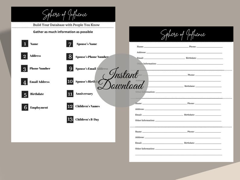 Sphere of Influence Worksheet for Real Estate Agents - Etsy
