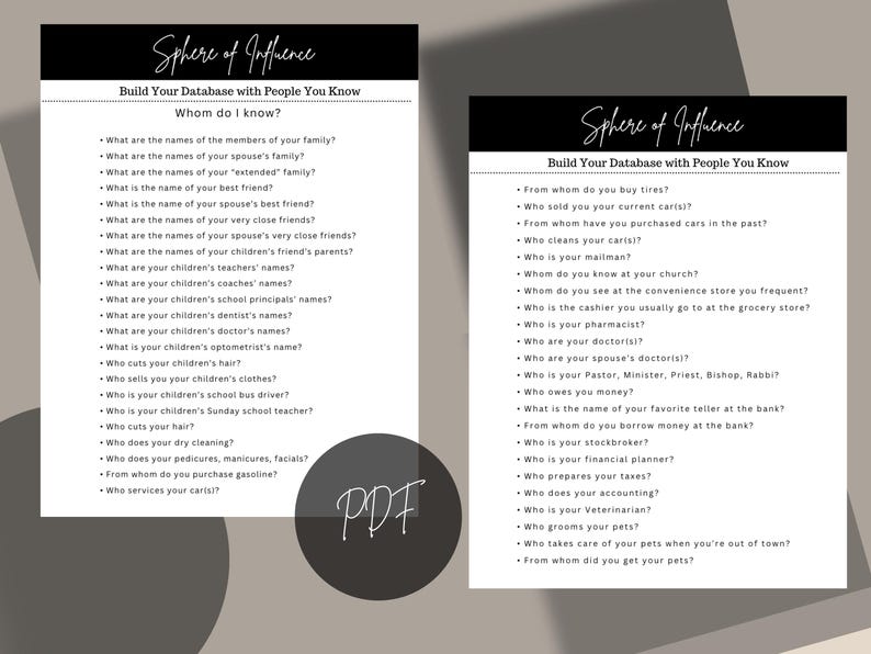 Sphere of Influence Worksheet for Real Estate Agents - Etsy