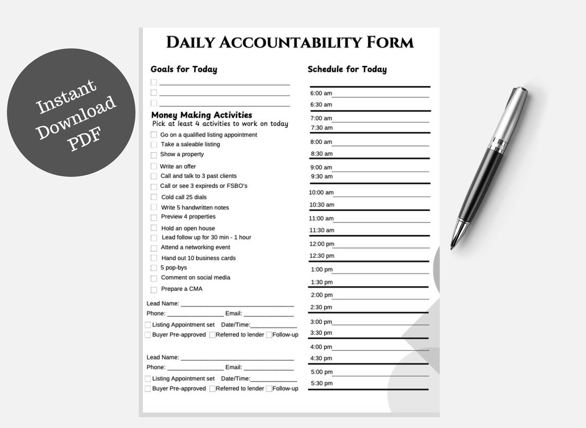 Daily Accountability Form - Etsy
