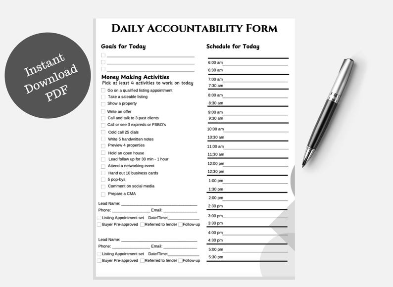 Daily Accountability Form - Etsy