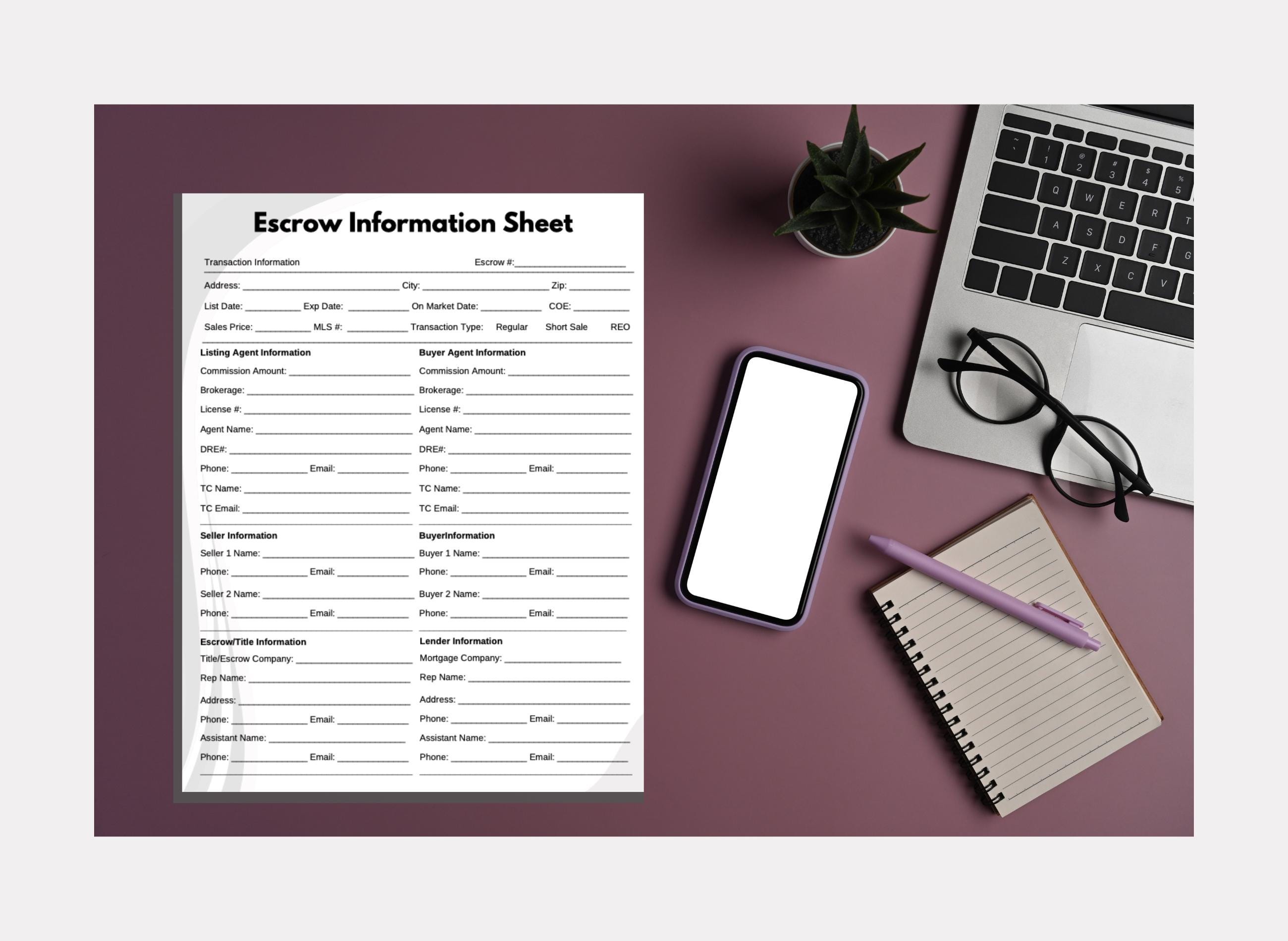 Escrow Information Sheet - Etsy