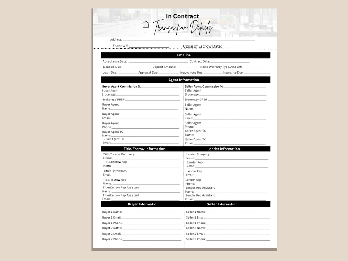Buyer & Seller Sheets | Client Info | Client In-take Sheet | Real ...