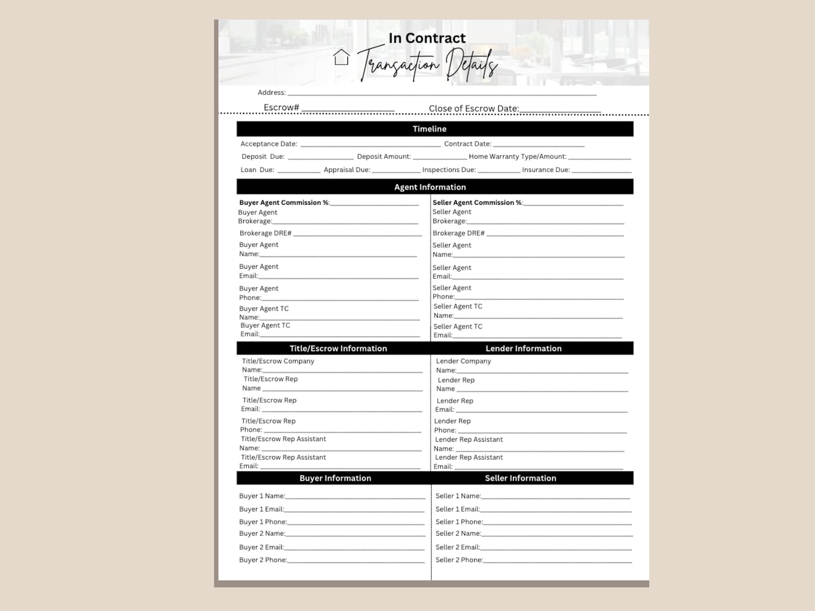 Buyer & Seller Sheets | Client Info | Client In-take Sheet | Real ...