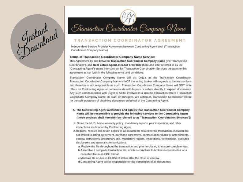 Transaction Coordinator Agreement - Etsy