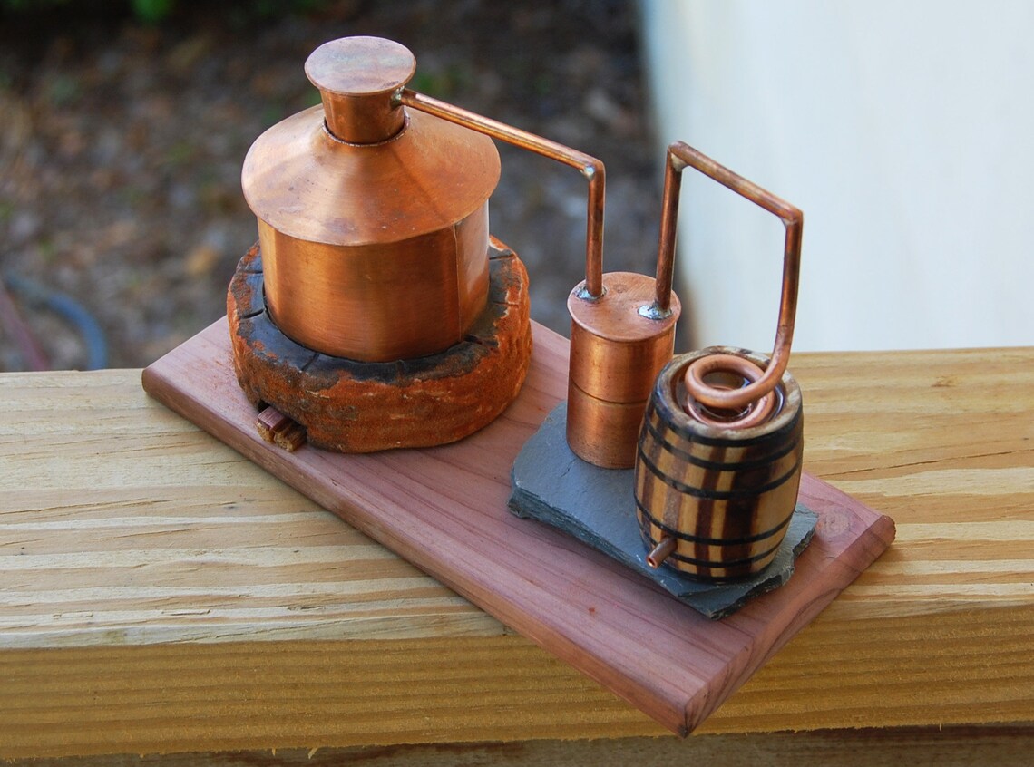 Small Copper Moonshine Still Display on a Wood Base | Etsy
