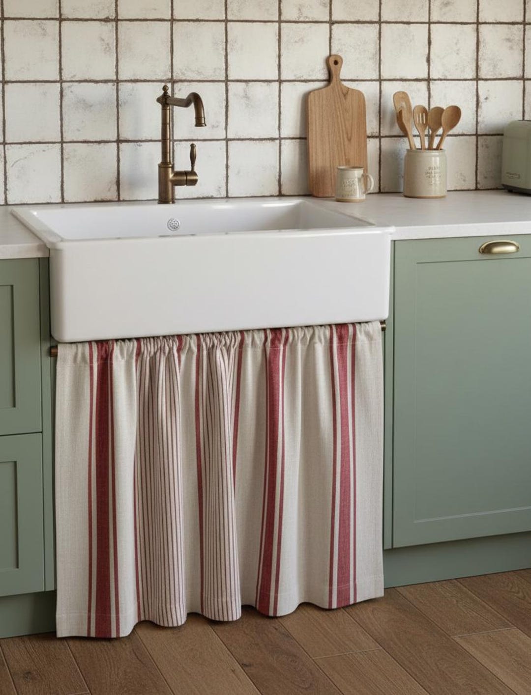Linen Cafe Curtain Panel - French Style Cafe Drapes - Rustic Kitchen ...