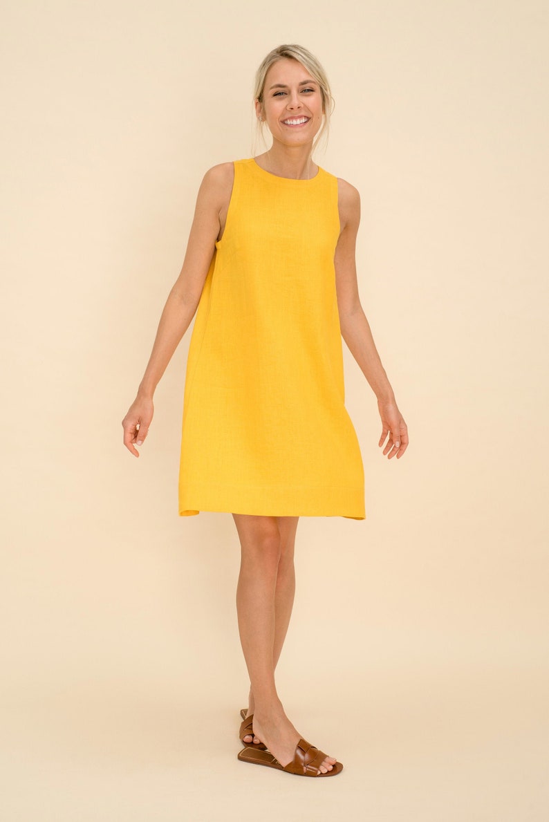 Short Linen Dress Various Colors Sleeveless Loose Summer Etsy