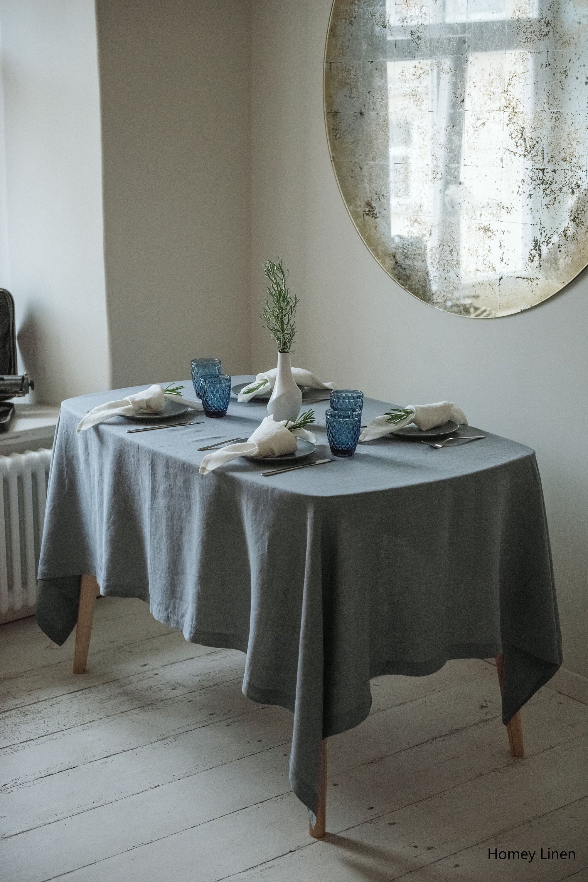 Washed Linen Tablecloths in Blue Gray Round Linen Tablecloth - Etsy