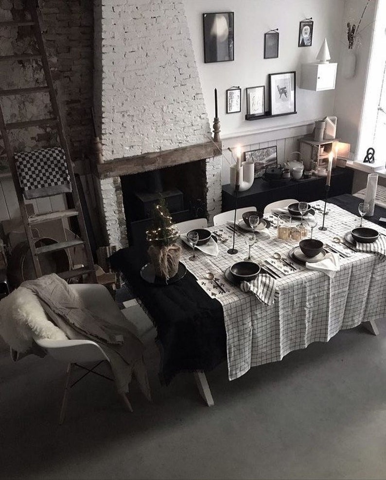 Washed linen tablecloth. Striped linen tablecloth. Table | Etsy