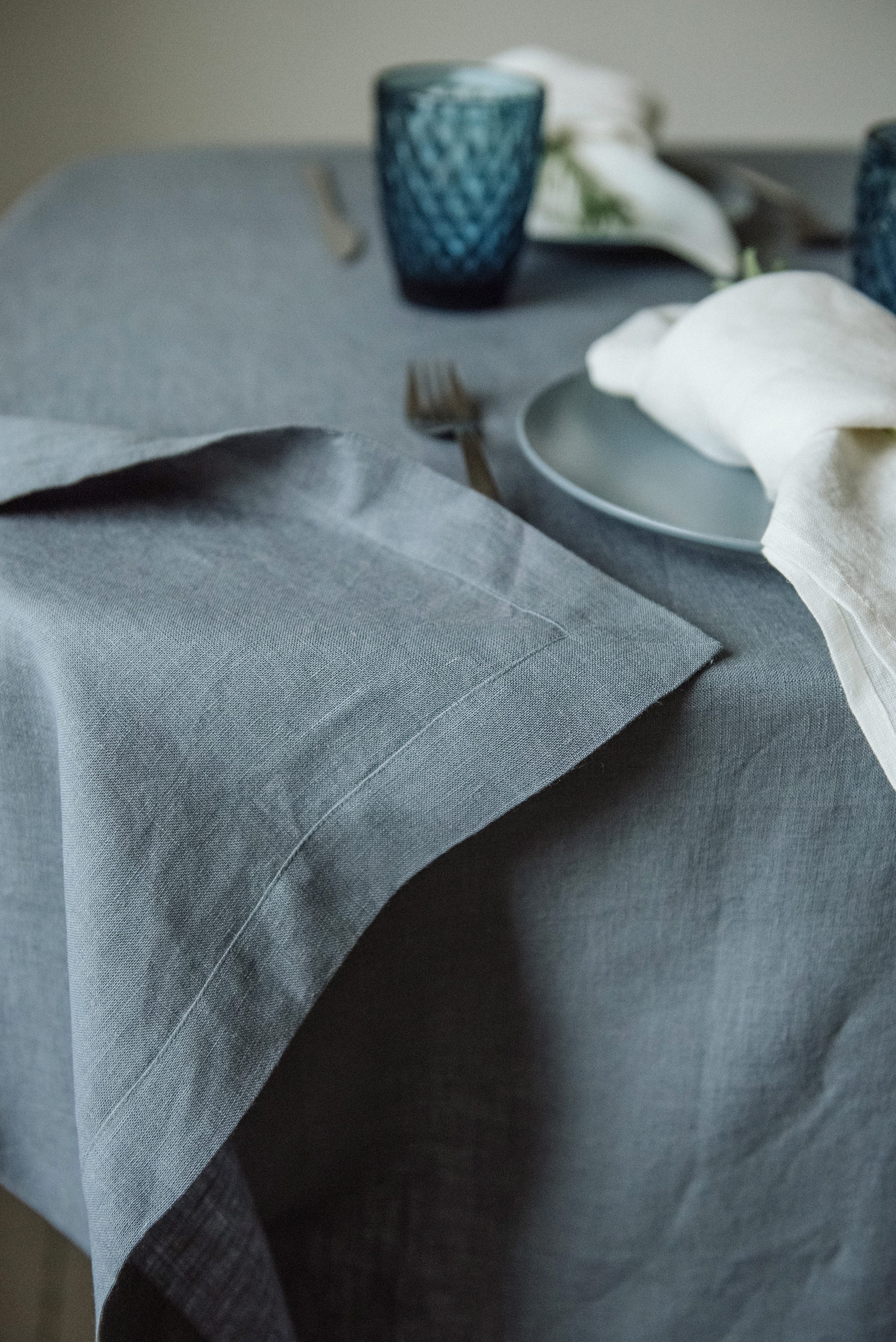 Washed Linen Tablecloths in Blue Gray Round Linen Tablecloth - Etsy