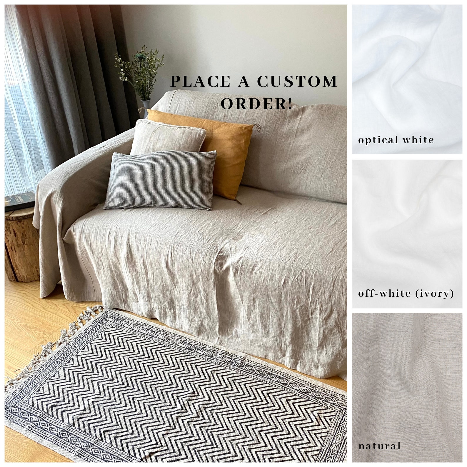 Linen Sofa Cover. Linen Couch Cover. Natural Linen Bedspread. Linen ...