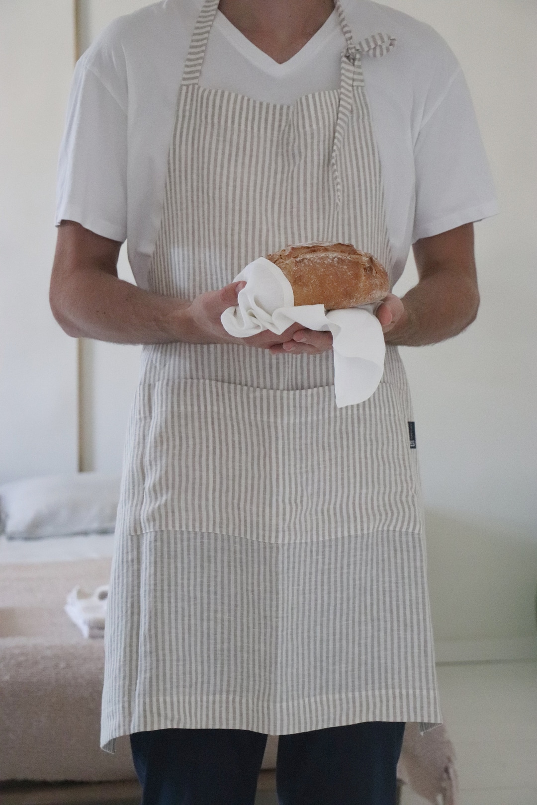 Linen Apron. Washed Linen Apron in Striped in Natural Linen Color. Soft ...
