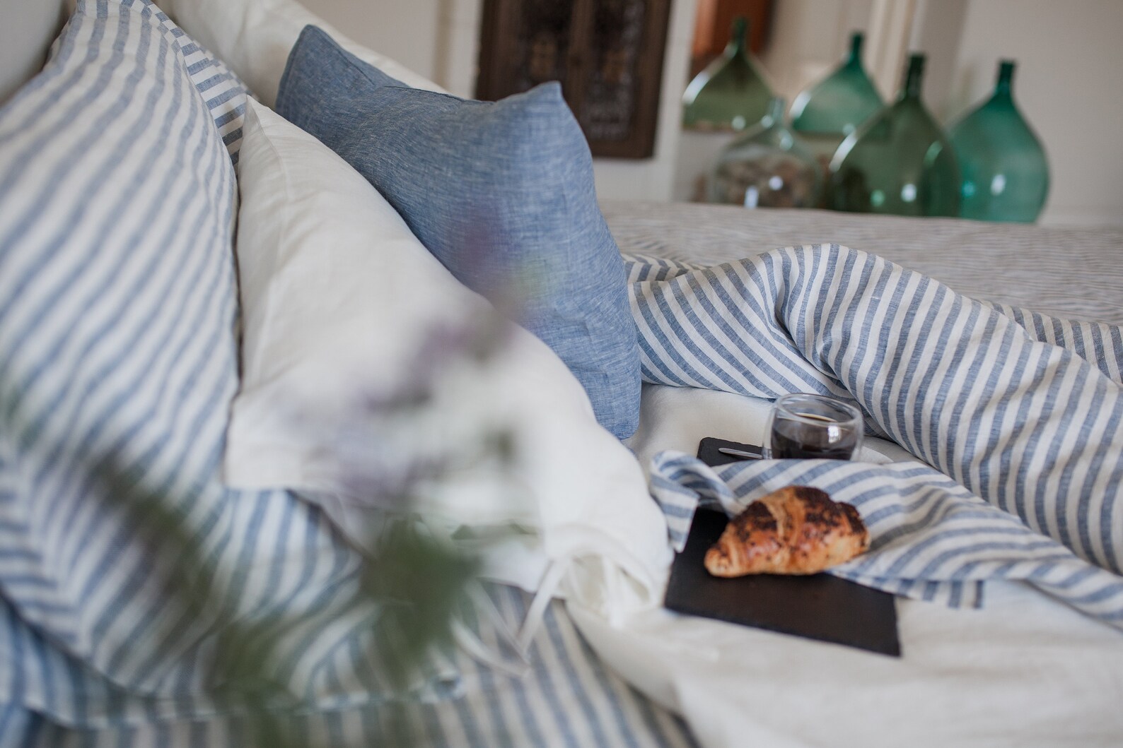 Blue Striped Linen Bedding SET. Linen Bedding. Linen Duvet | Etsy
